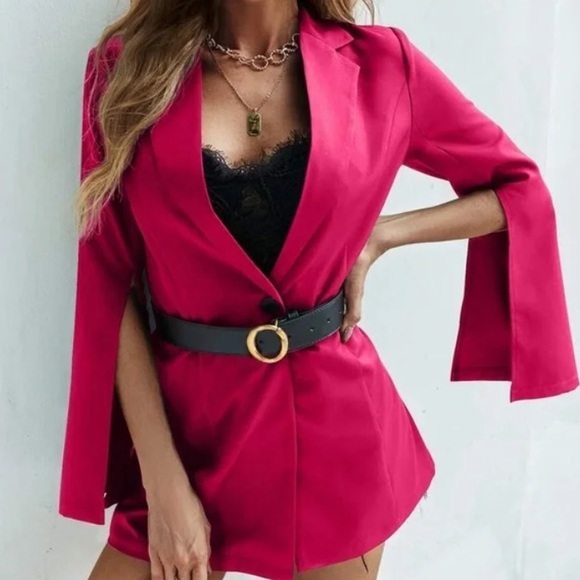 Jackets & Coats | Luxe Black Slit Sleeve Work Classic Blazer Jacket ...